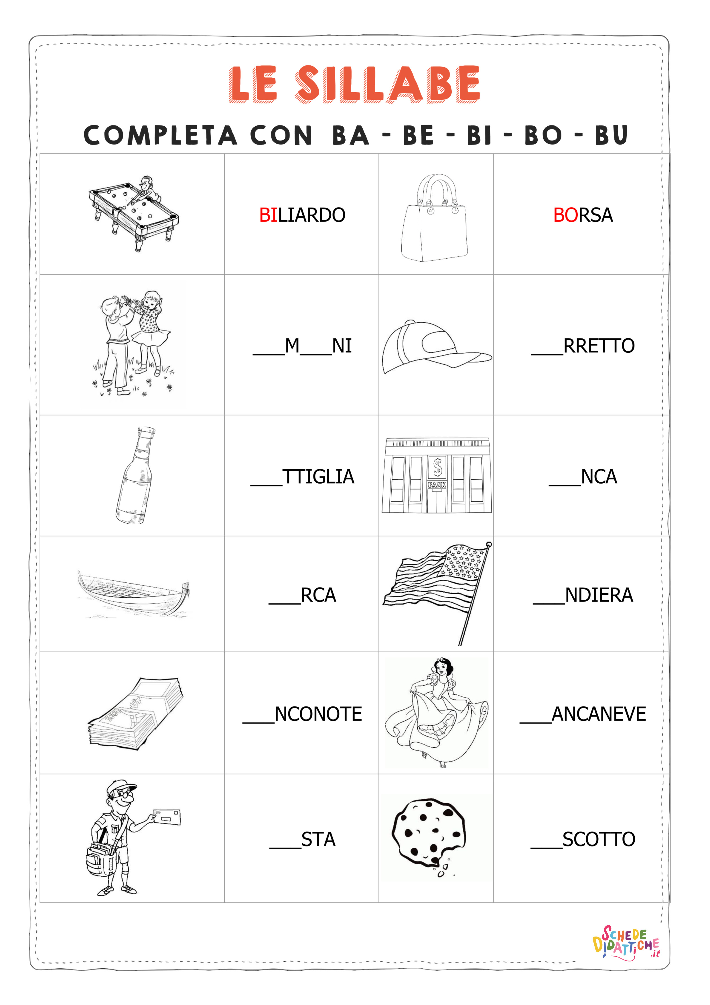 LE SILLABE BA-BE-BI-BO-BU 3 - Schede Didattiche