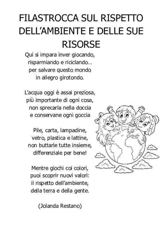 Filastrocca Sul Rispetto Dell’ambiente E Delle Sue Risorse