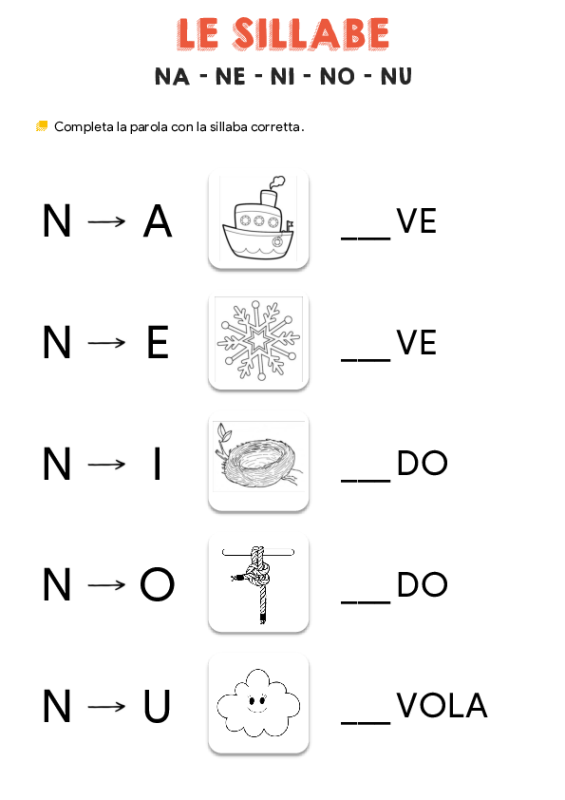 LE SILLABE NA-NE-NI-NO-NU - Schede Didattiche