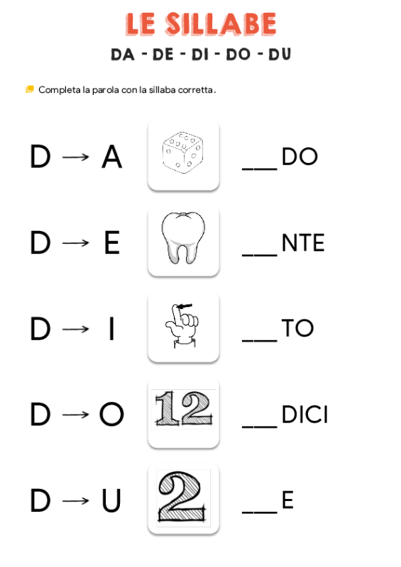 Le sillabe - Da-De-Di-Do-Du - Schede Didattiche
