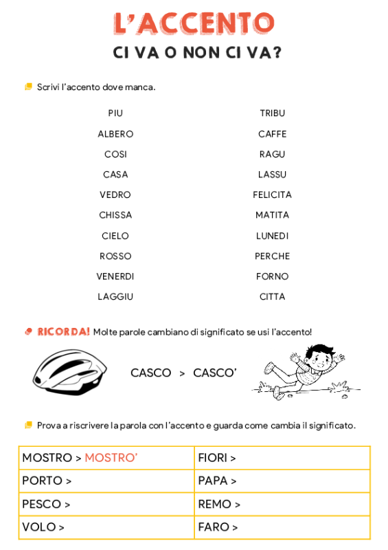 L'accento - facile - Schede Didattiche