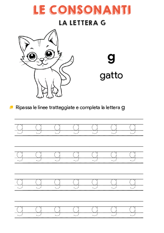 La consonante G - Stampatello minuscolo - Schede Didattiche
