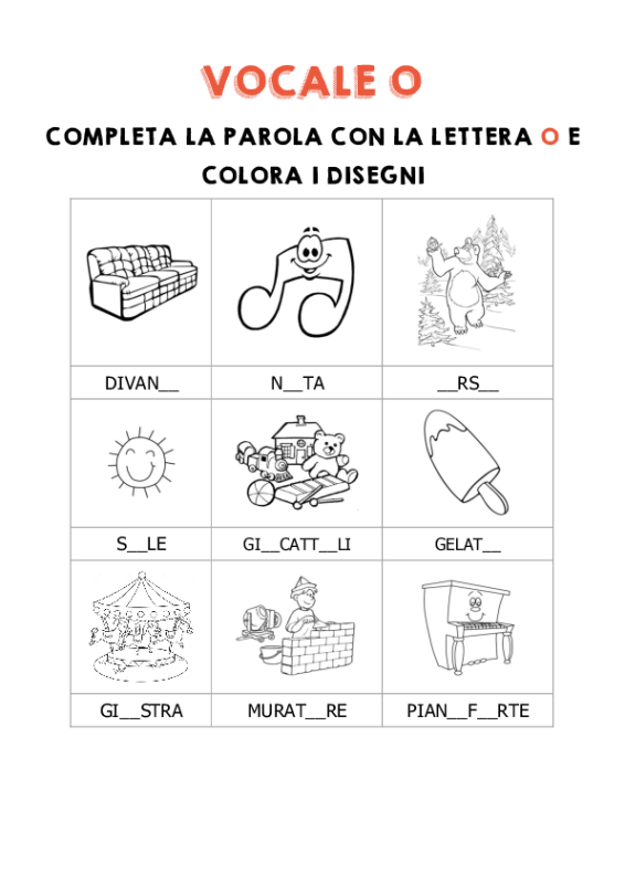 Completa le parole con la lettera O (1a)