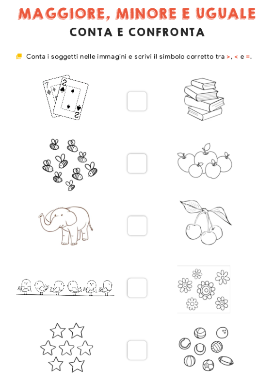 Maggiore-Minore-Uguale-Inserisci-simbolo - Schede Didattiche