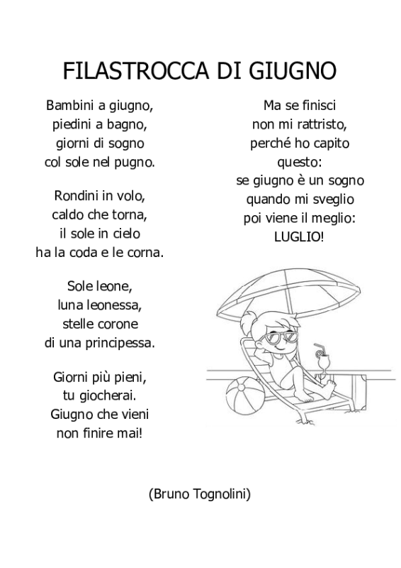 Filastrocca di giugno (Bruno Tognolini) - Schede Didattiche