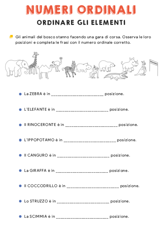 Schede didattiche sui Numeri Ordinali da stampare