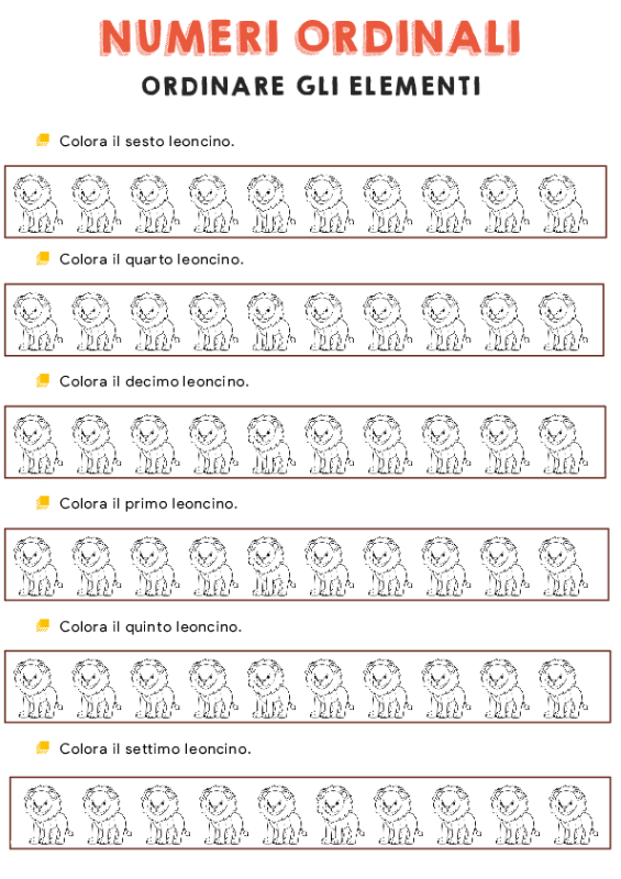 Schede didattiche sui Numeri Ordinali da stampare