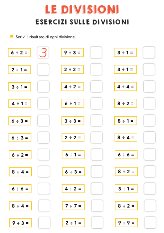 Esercizi sulle divisioni - Facile - Schede Didattiche